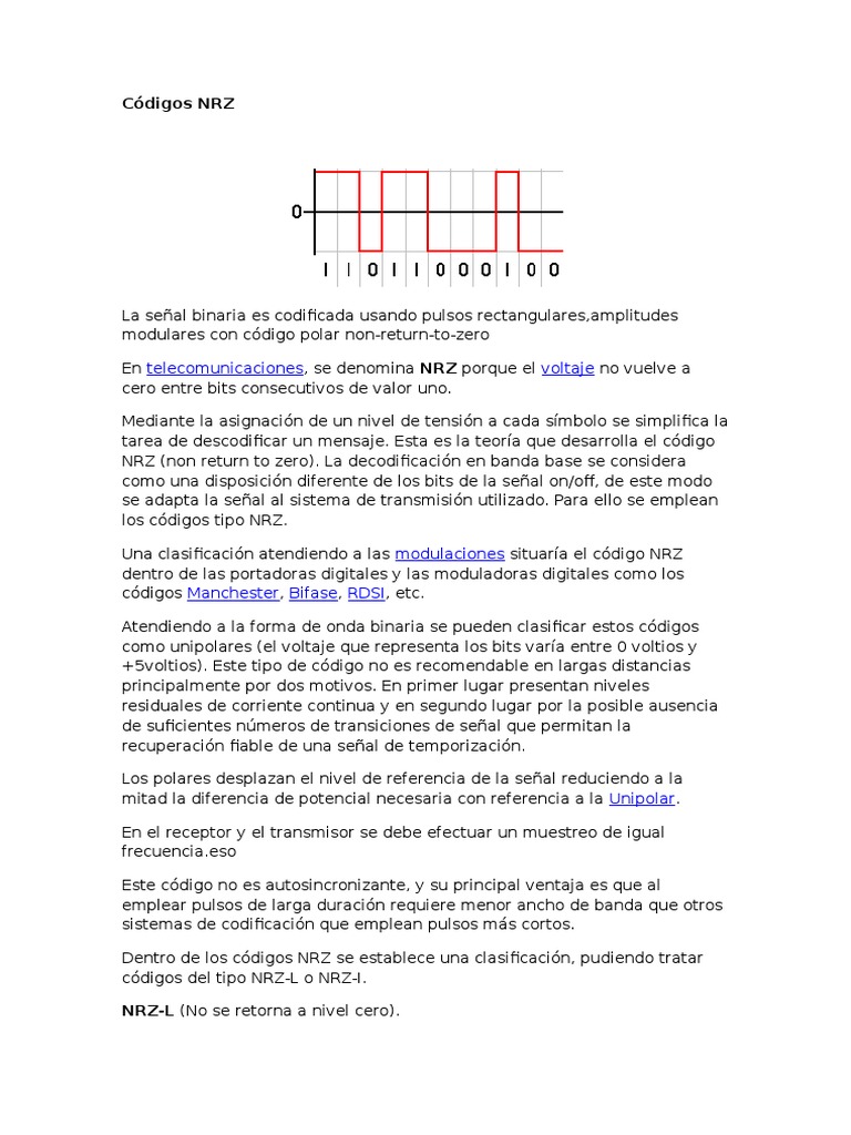 Códigos NRZ Y MANCHESTER | PDF | Telecomunicaciones | Transmisión de datos