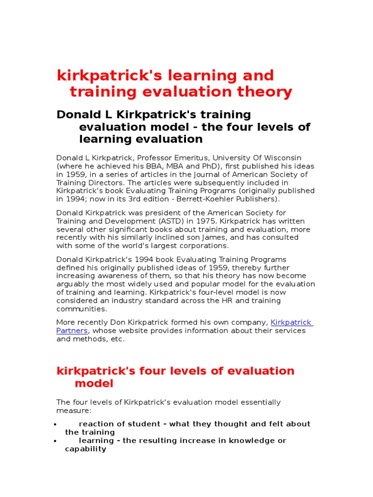 Kirkpatrick's Training Evaluation Model | PDF | Return On Investment ...