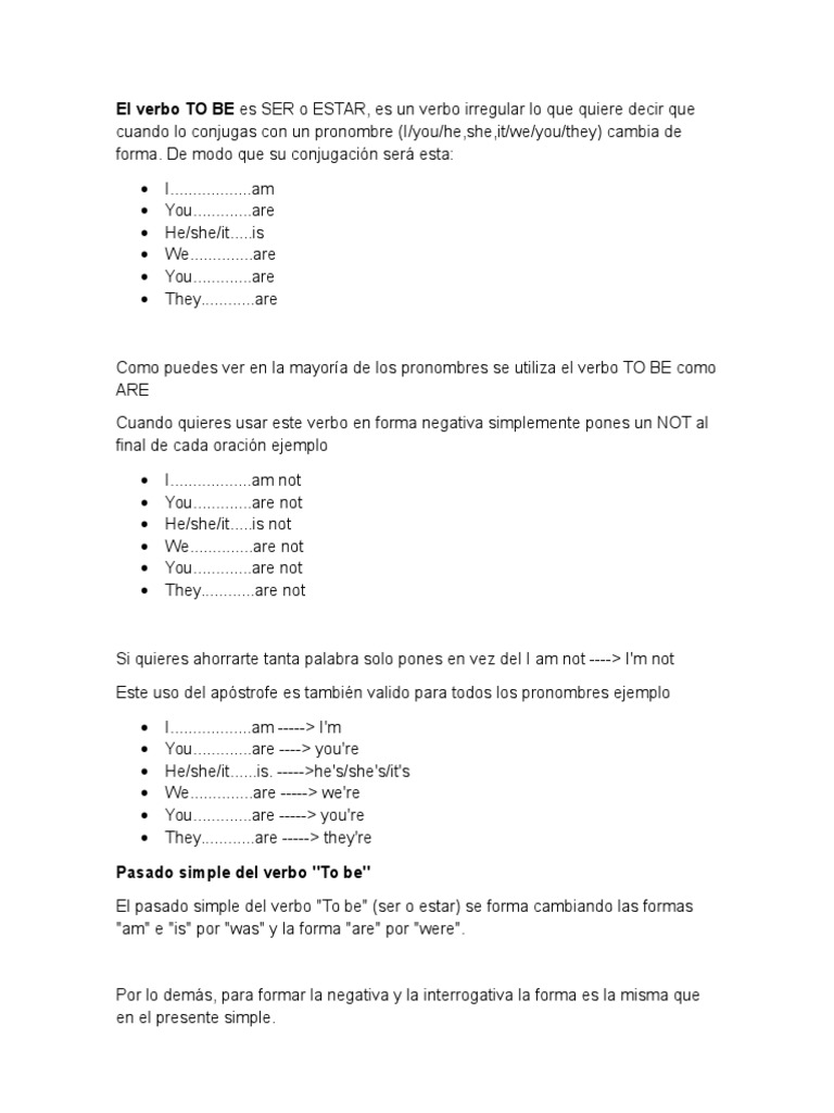 El Verbo To Be Es Ser o Estar | PDF | Verbo | Sintaxis