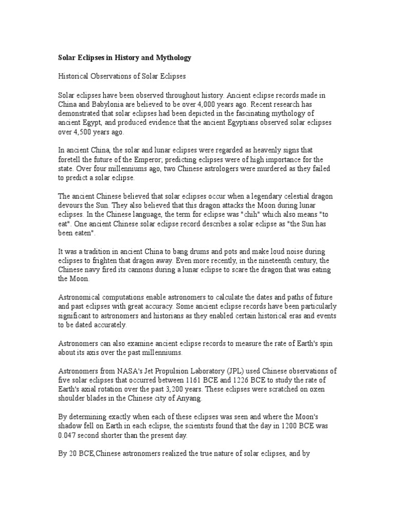 Solar Eclipses in History and Mythology | PDF | Solar Eclipse | Eclipse