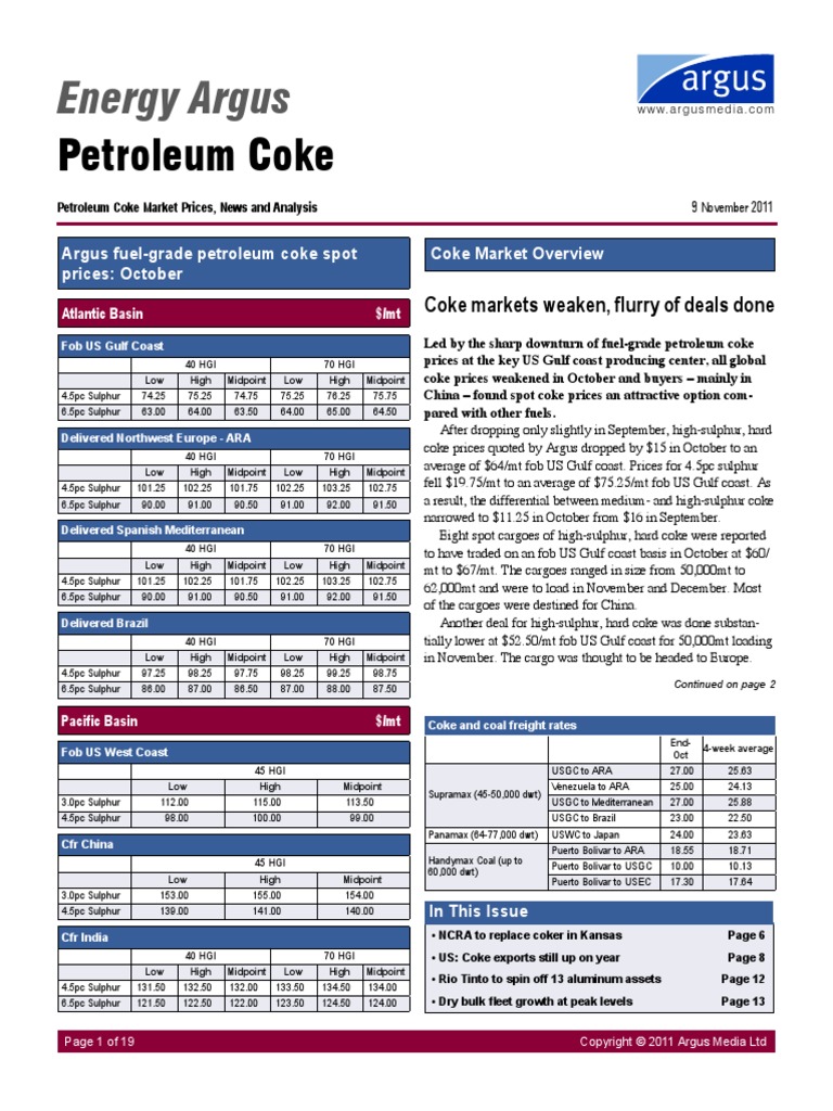 Energy Argus Petroleum Coke | PDF | Oil Refinery | West Texas Intermediate