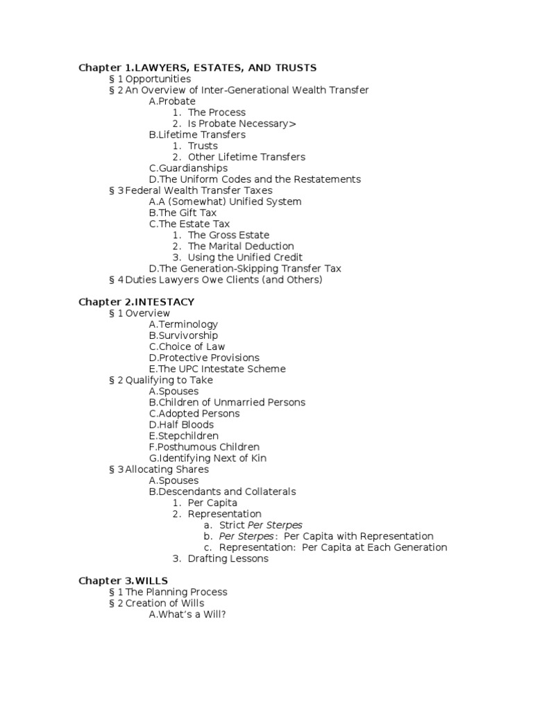Estates and Trusts Skeleton Outline | PDF | Will And Testament | Trust Law