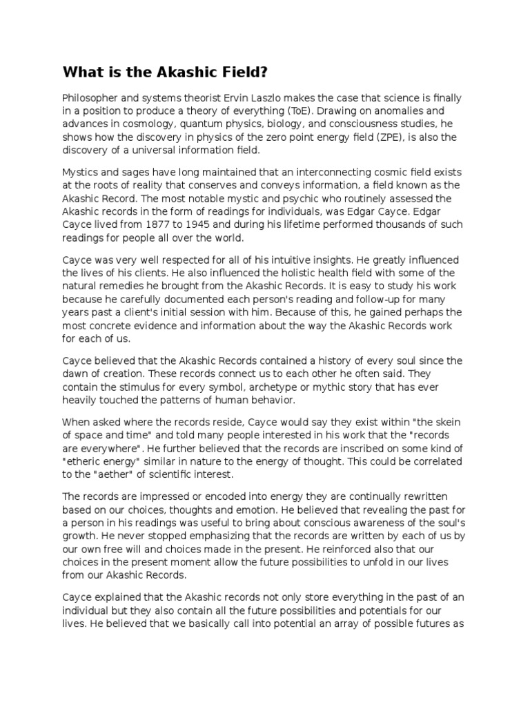 What Is The Akashic Field | PDF | Universe | Free Will