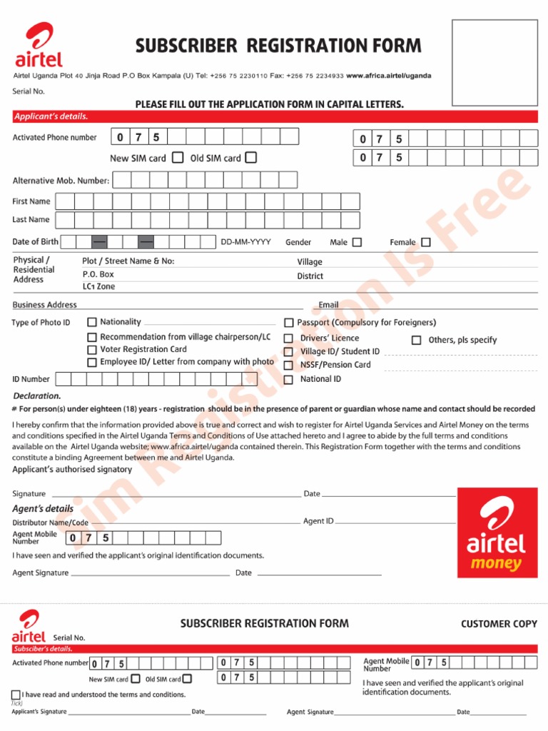 Airtel Subscriber Registration Form | PDF | Business | Business