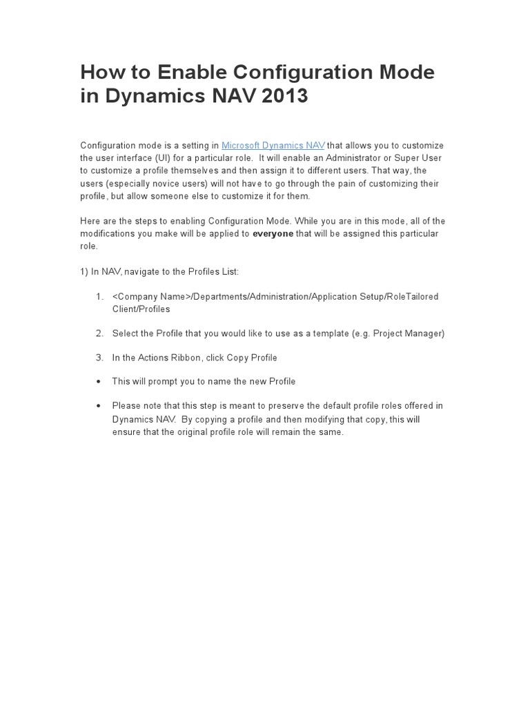 How To Enable Configuration Mode in Dynamics NAV 2013 | PDF