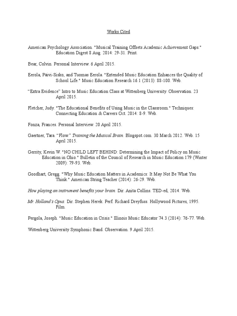 Works Cited For Music | PDF | Social Science
