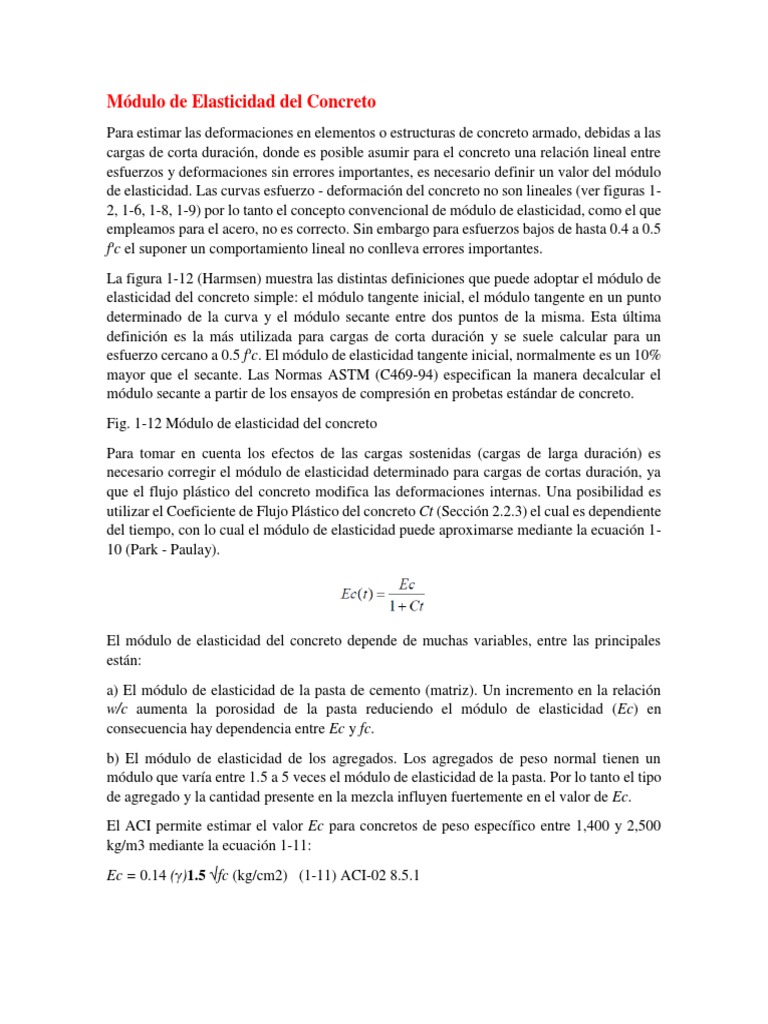 Módulo de Elasticidad Del Concreto y Resistencia Ultima | PDF ...