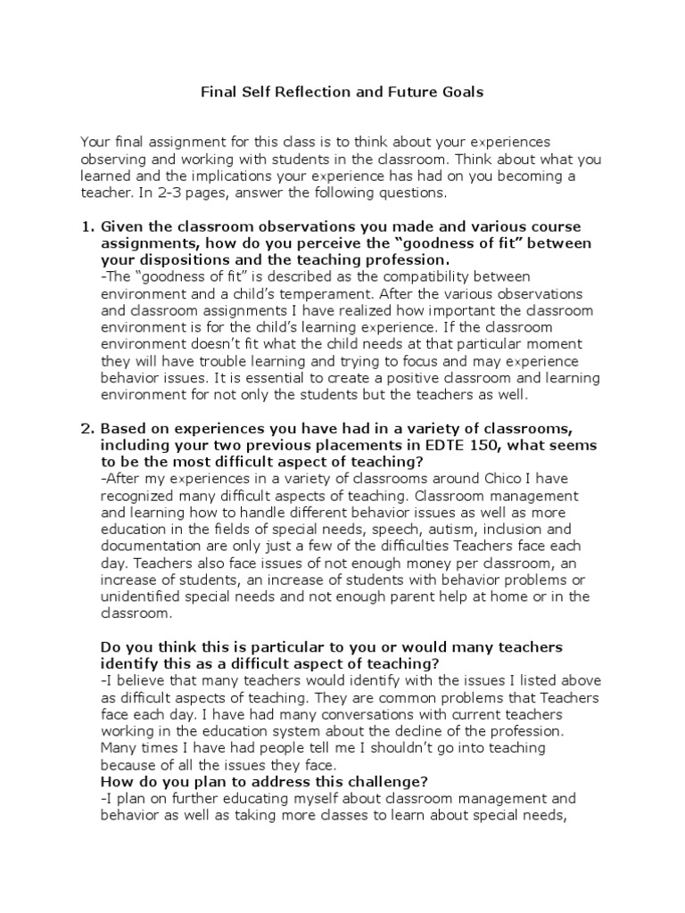 Final Reflection on Teaching Goals | PDF | Special Education | Teachers
