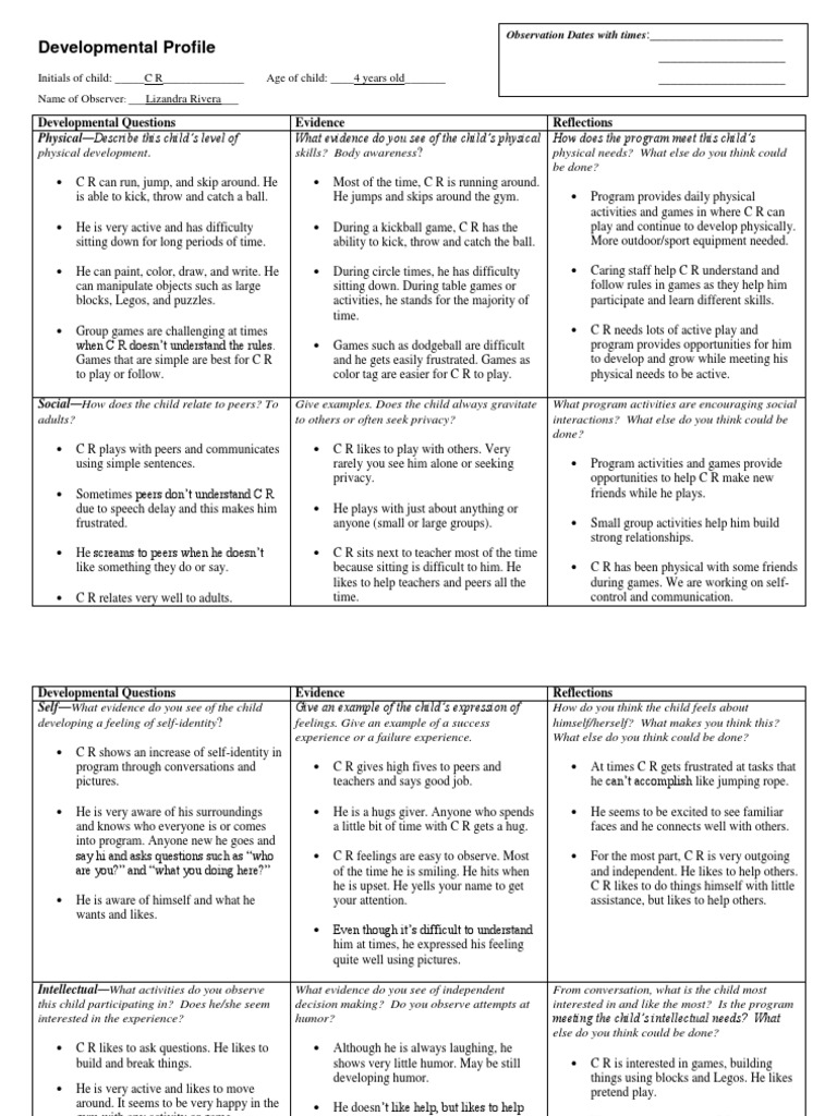 Comp A 4 Developmental Profile B - C R | PDF | Self Concept | Privacy