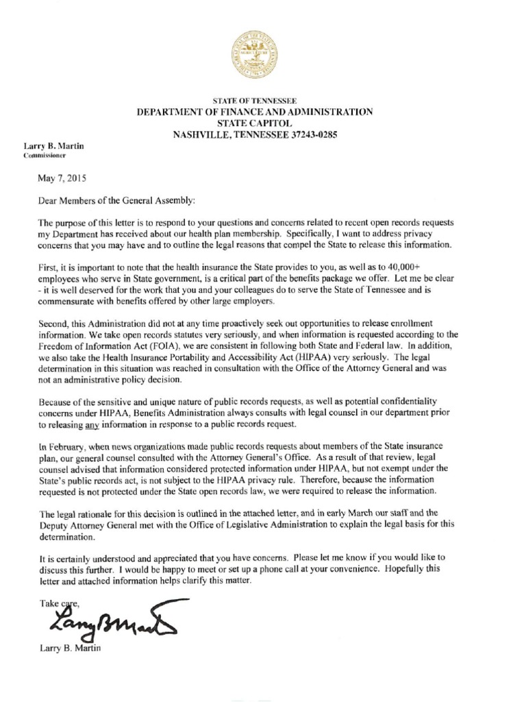 Letter From Commissioner Larry Martin | PDF
