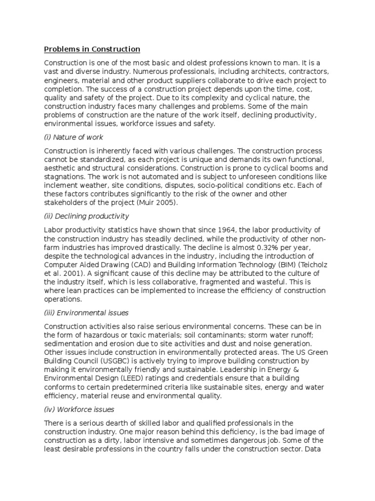 Problems in Construction | Download Free PDF | Architect | Industries