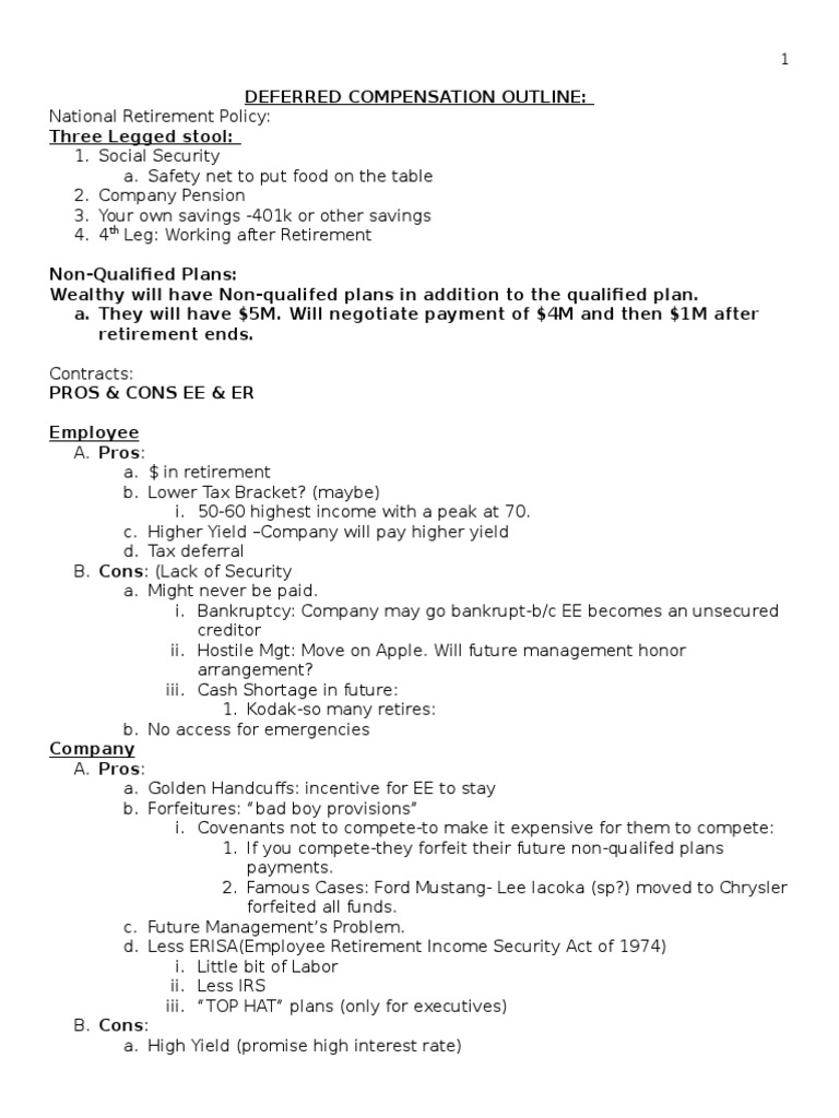 Deferred Compensation Outline | PDF | 401(K) | Individual Retirement ...