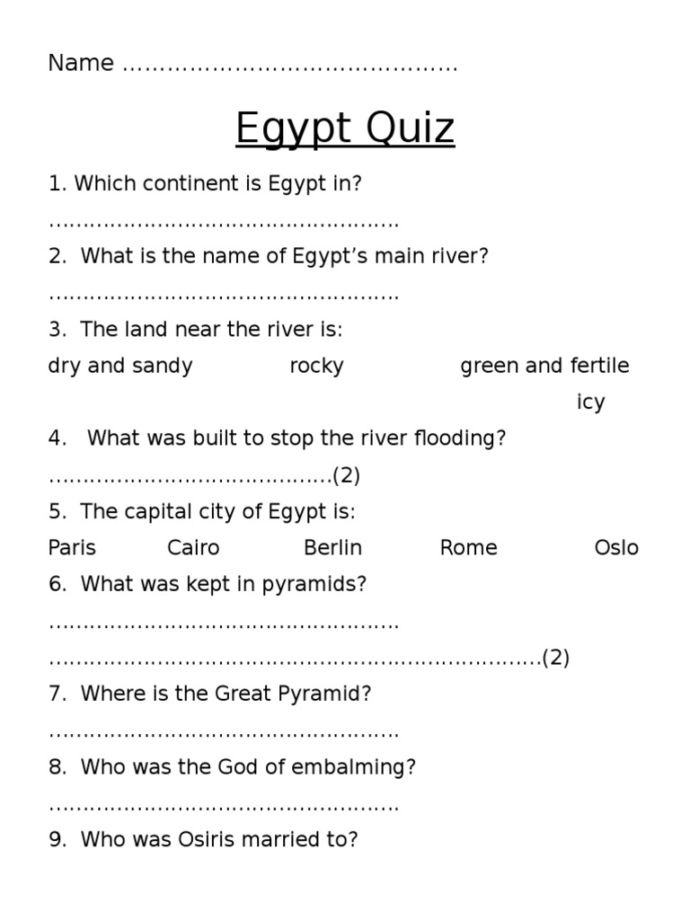 Egypt Quiz For Website | PDF
