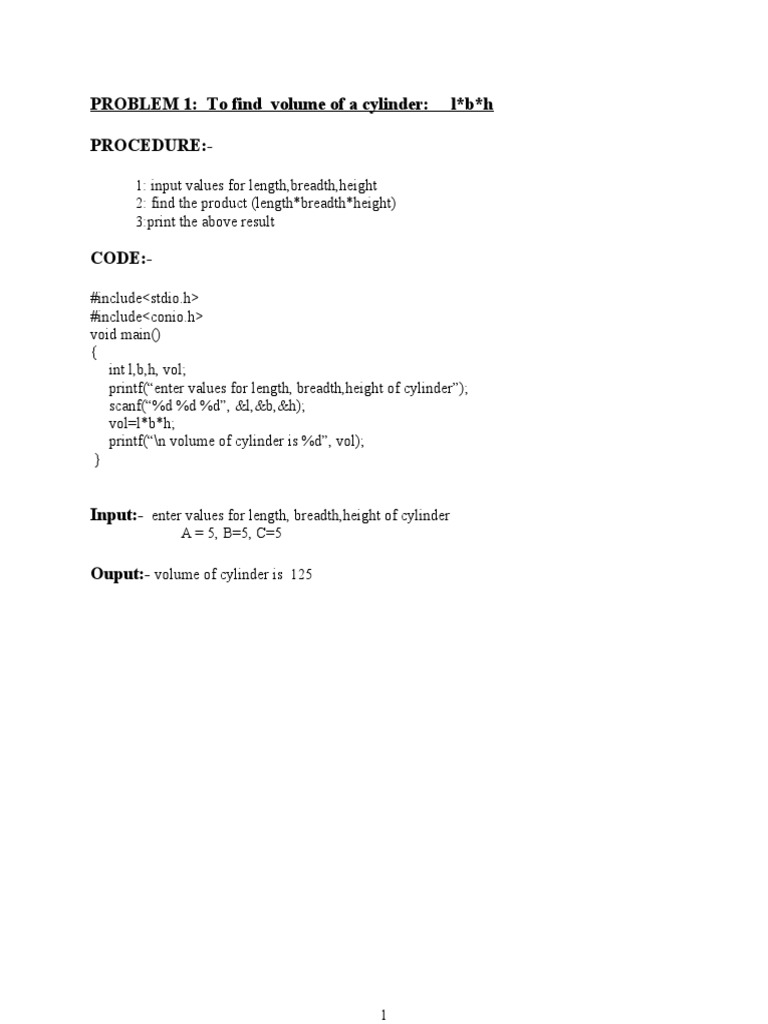 PROBLEM 1: To Find Volume of A | PDF | Matrix (Mathematics) | String (Computer Science)