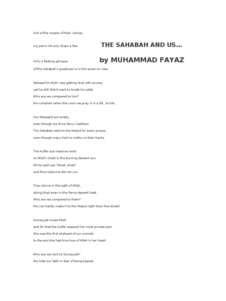 By Muhammad Fayaz: The Sahabah and Us | PDF | Umar | Monotheism
