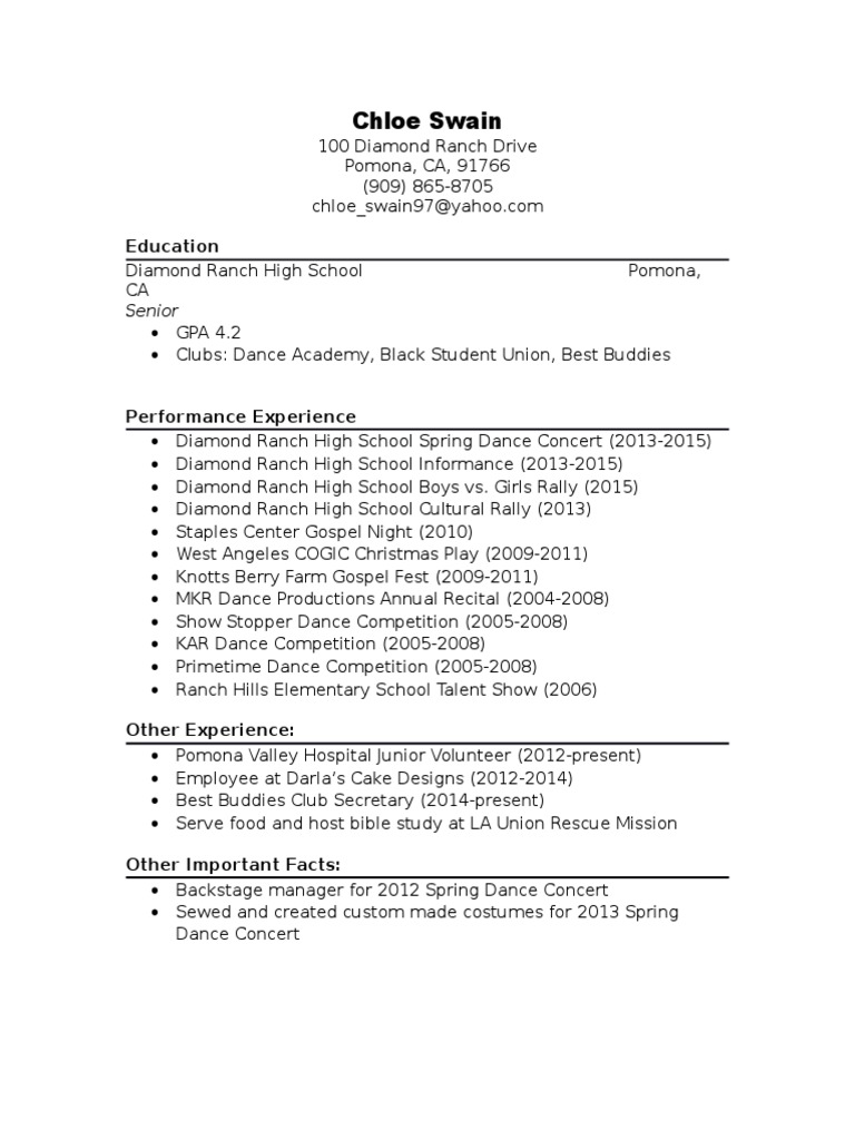 Chloe Swain: Dance & Volunteer Profile | PDF