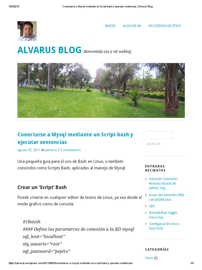 Conectarse A Mysql Mediante Un Script Bash Y Ejecutar Sentencias Alvarus Blog Pdf Mi Sql 