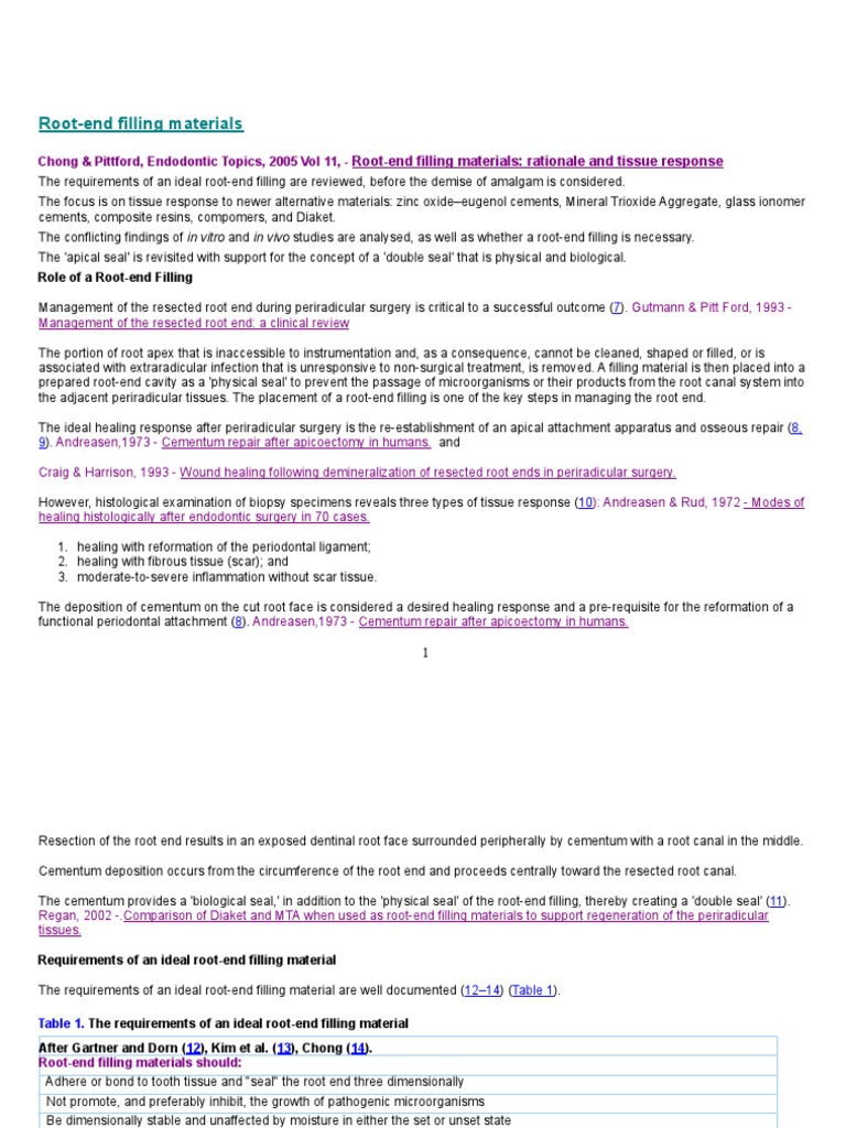 Root End Filling Materials | PDF | Osteoblast | Chemistry