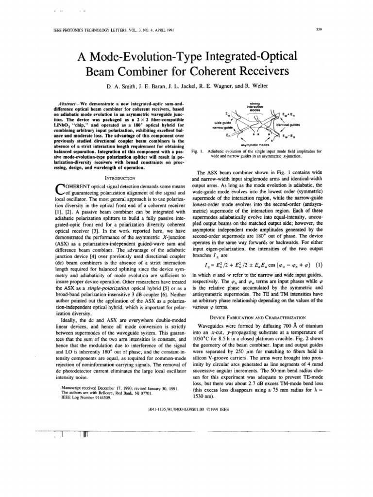 Mode-Evolution-Type Integrated-Optical Beam Combiner For Coherent ...