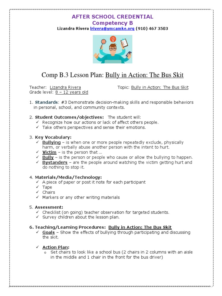 Comp B 3 Lesson Plan - Bully in Action The Bus Skit | PDF | Bullying ...