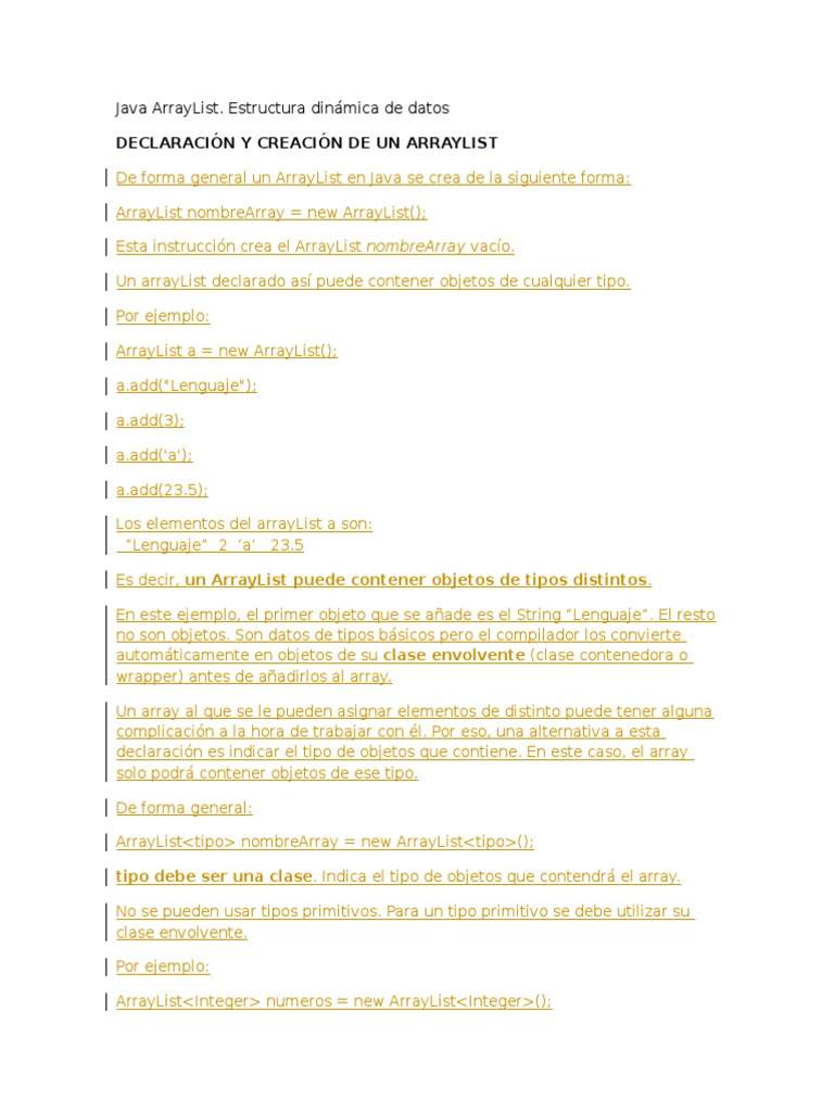 Java ArrayList | PDF | Lenguaje de programación | Estructura de datos de matriz
