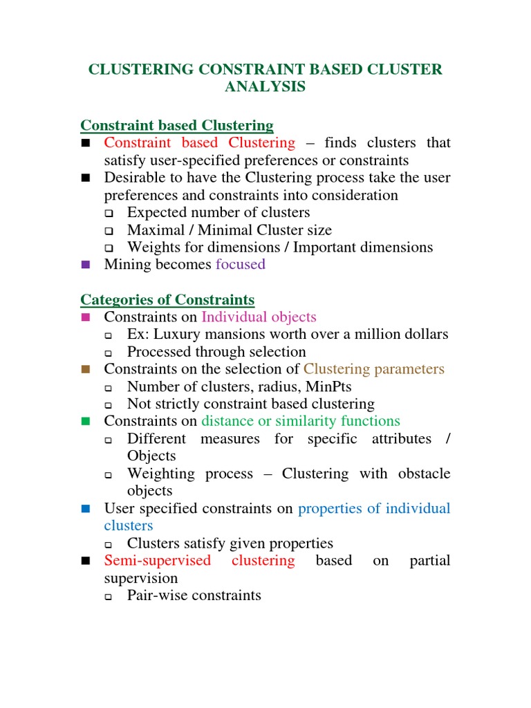 Data Mining-Constraint Based Cluster Analysis | PDF | Cluster Analysis ...