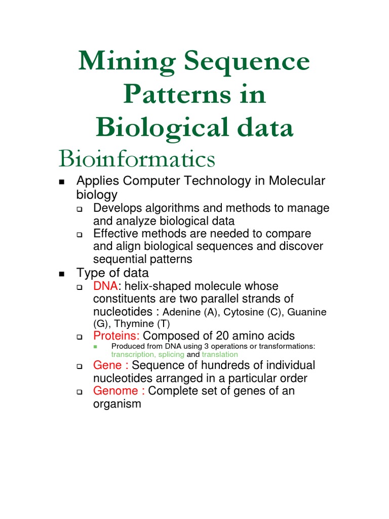 Data Mining Mining Sequence Patterns In Biological Data Pdf Sequence Alignment Blast