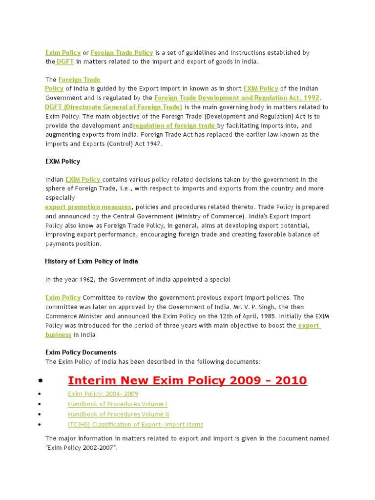 Exim Policy | Exports | Global Business Organization