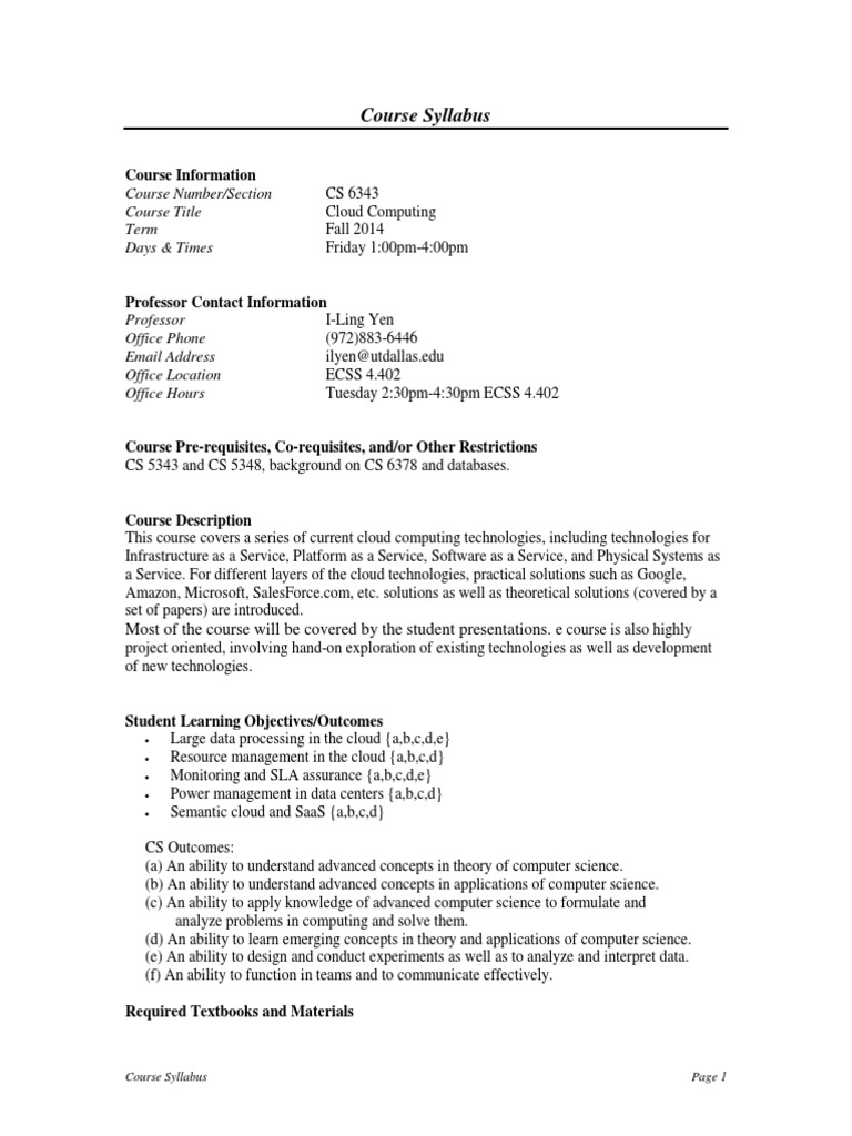 Cloud Computing Syllabus | PDF | Cloud Computing | Academic Dishonesty