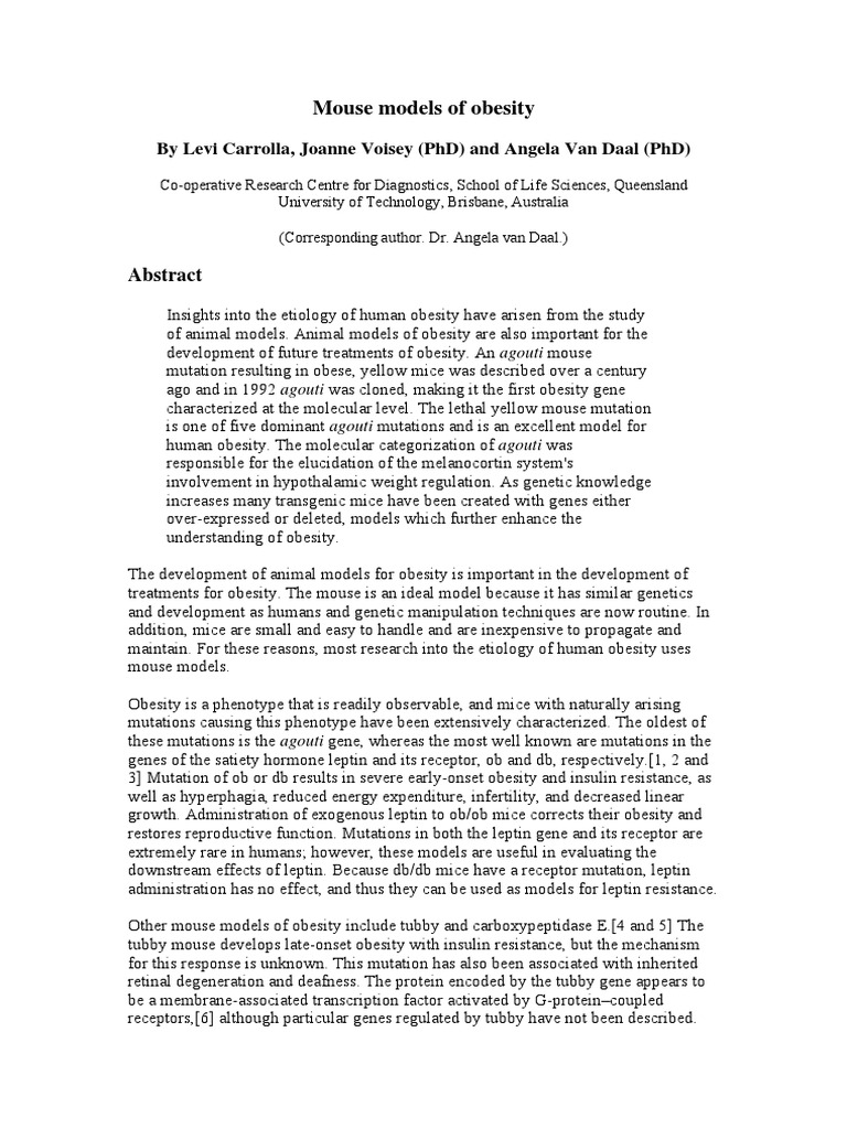 Mouse Models of Obesity: by Levi Carrolla, Joanne Voisey (PHD) and ...