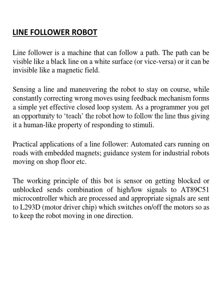 Industrial Applications of Line Follower Robots | PDF