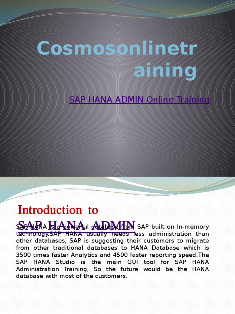 Sap Hana Admin Online Training | PDF | Sap Se | Replication (Computing)