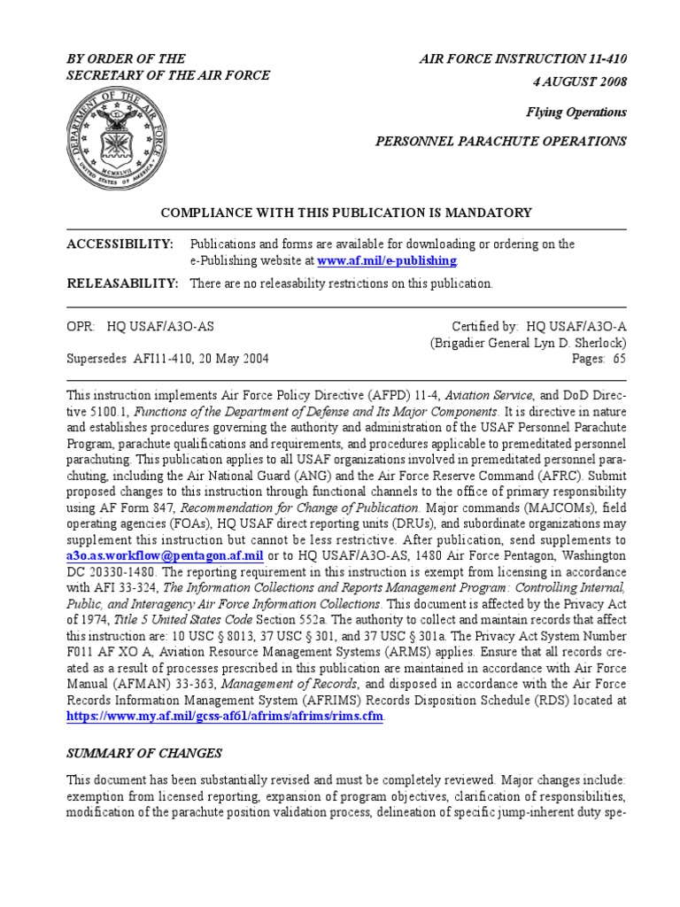 AFI 11-410 Parachute Operations | PDF | United States Air Force ...
