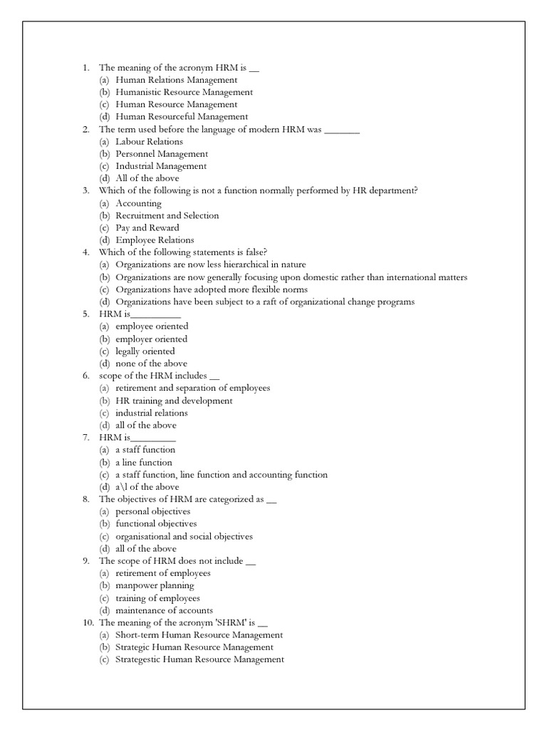 HRM MCQ Sem I | Download Free PDF | Human Resource Management | Recruitment