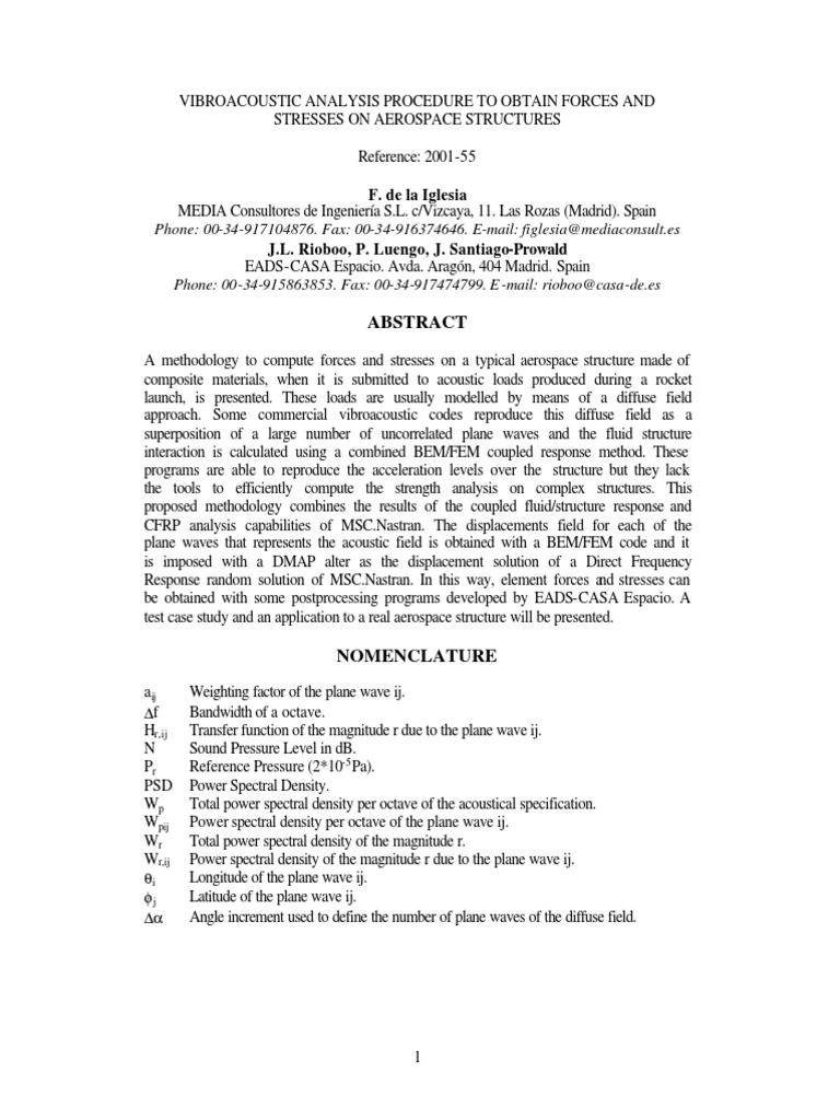 Vibroacoustic Analysis Procedure To Obtain Forces and Stresses On Aerospace Structures | PDF ...