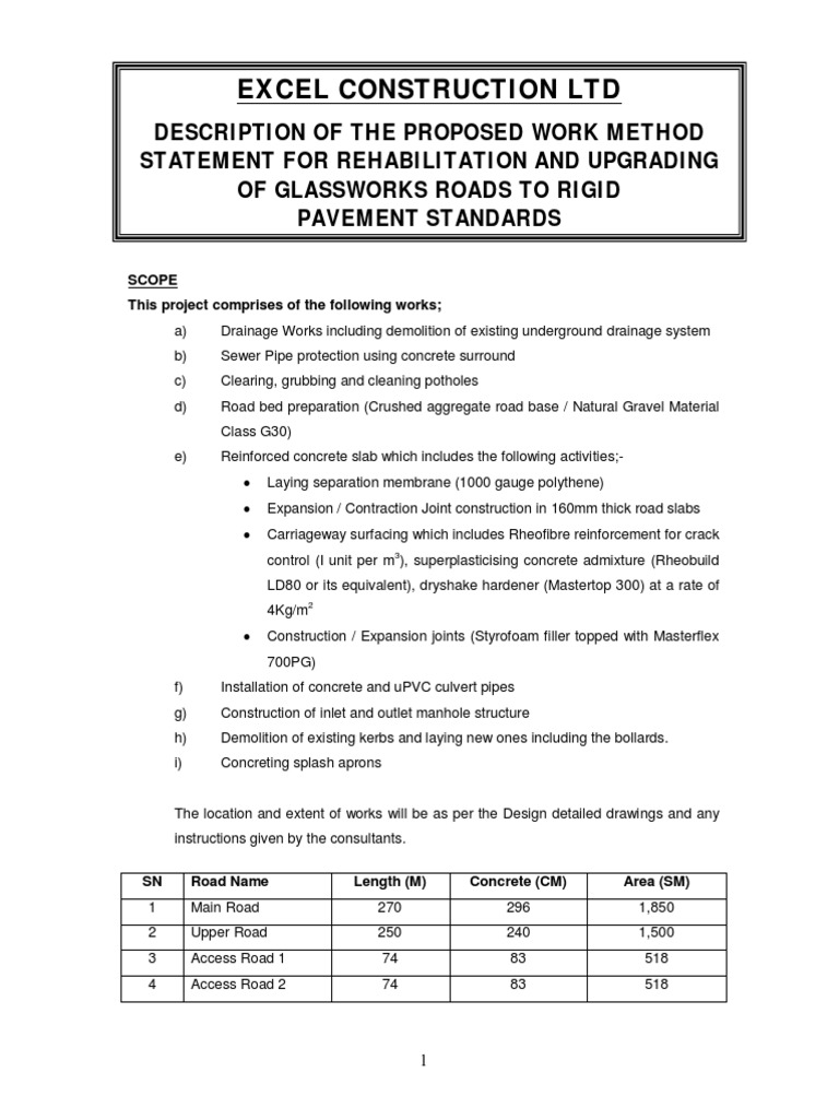 Method Statement Glass Works Roads - F | Concrete | Manmade Materials ...