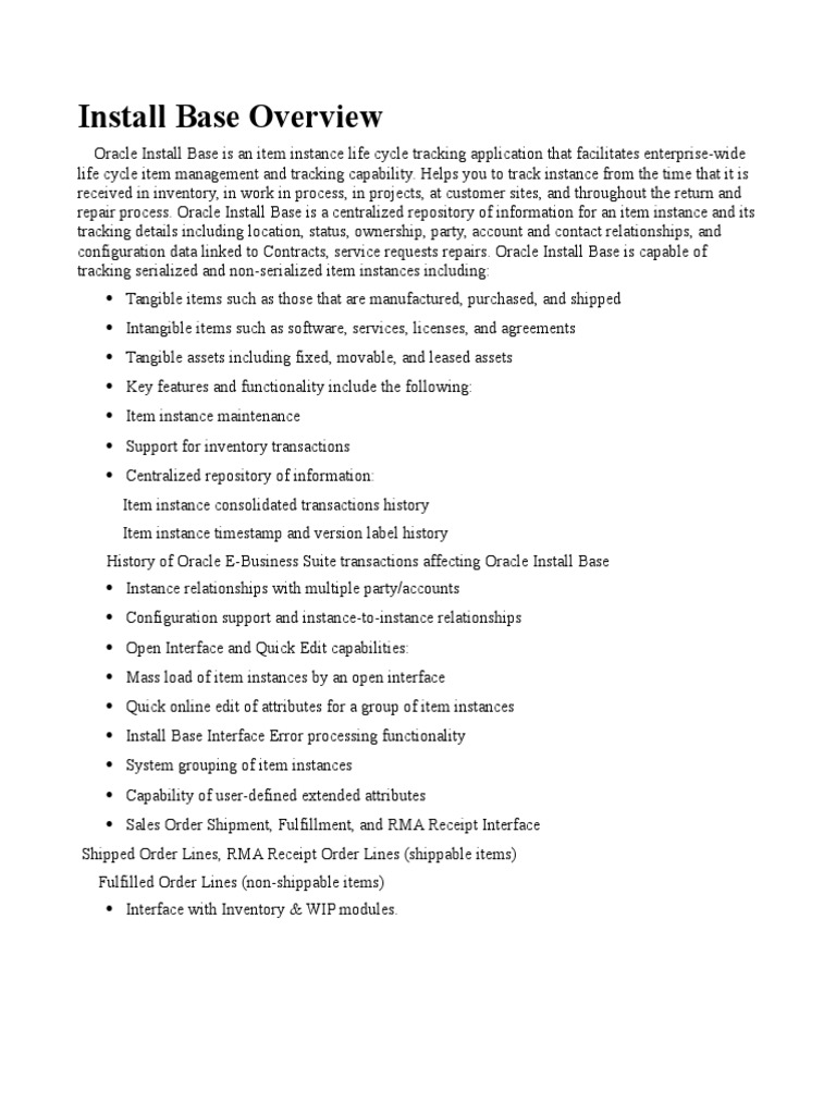 Oracle Install Base Overview Pdf Oracle Database Inventory