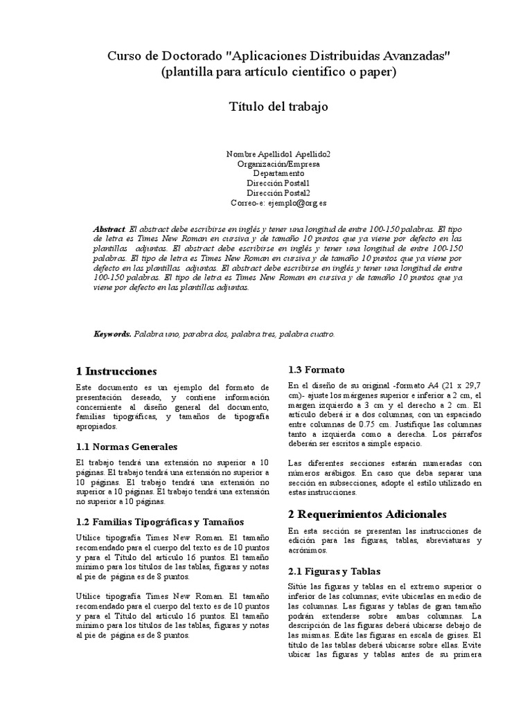 Plantilla Paper (Artículo Científico) | Descargar gratis PDF | Tipografía | Escritura