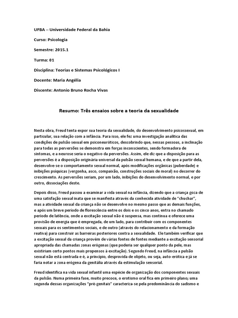 (Resumo) Três Ensaios Sobre A Teoria Da Sexualidade | PDF | Sigmund Freud | Sexualidade humana