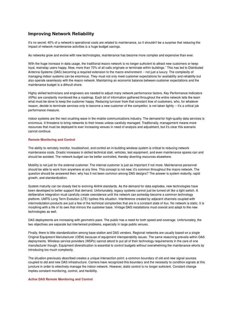 Improving Network Reliability | PDF | Reliability Engineering | Lte ...