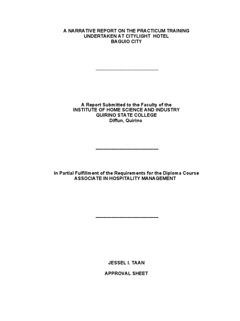A Narrative Report On The Practicum Training | PDF | Hotel | Employment