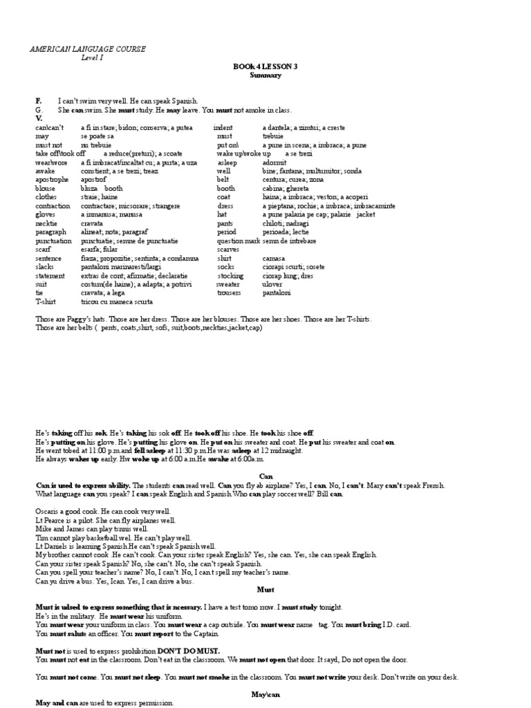 Book 4 Lesson 3: American Language Course Level I | PDF