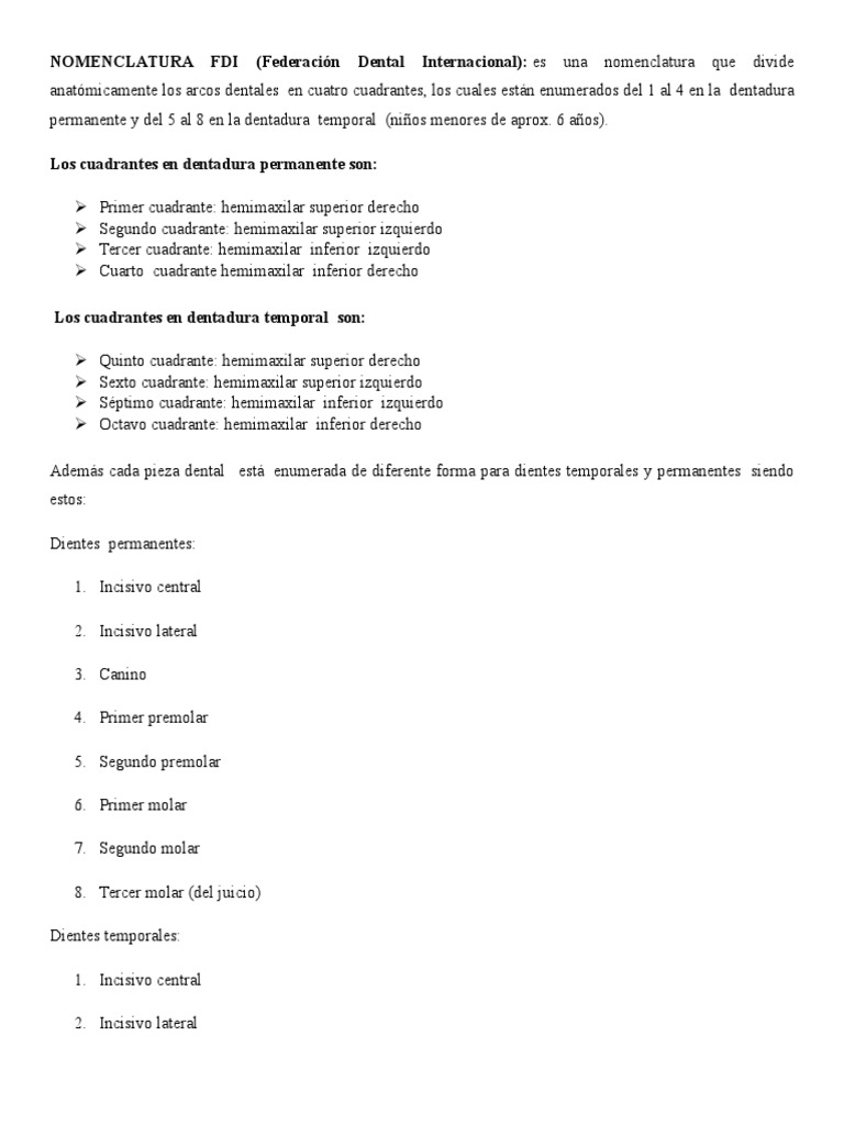 NOMENCLATURA-FDI | Odontología | Diente humano