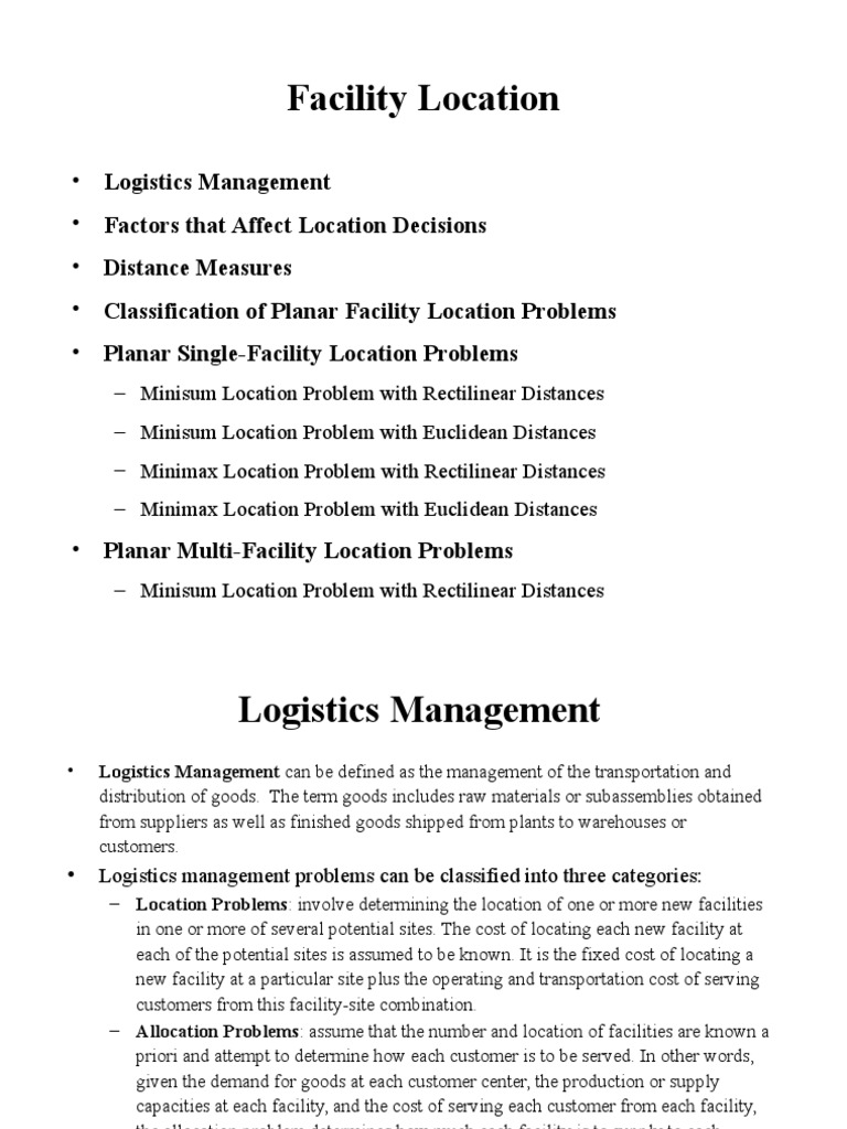 Facility Location | PDF | Logistics | Mathematical Optimization