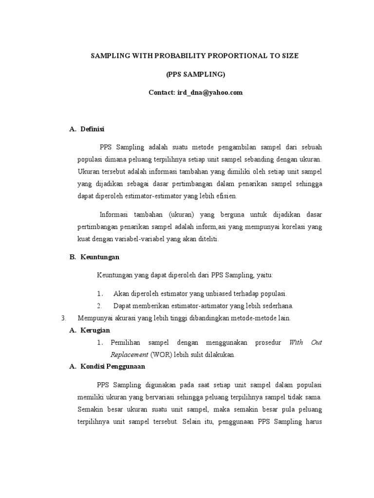Sampling With Probability Proportional To Size (Pps | PDF