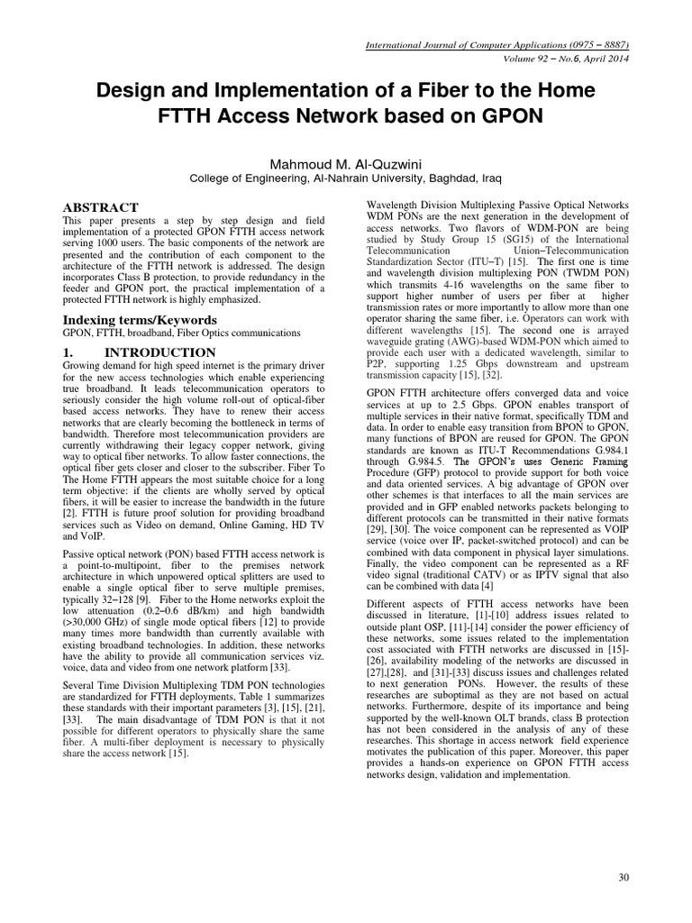 GPON FTTH Network Design and Implementation | PDF | Fiber To The X ...