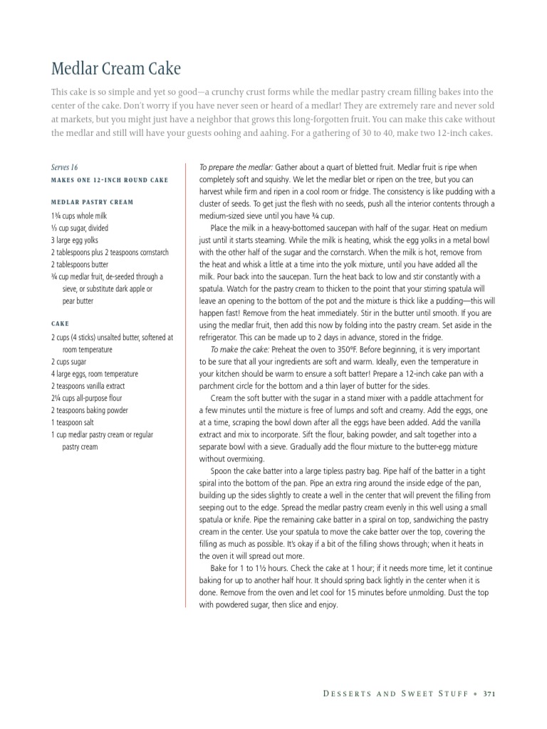 Medlar Cream Cake Recipe | PDF | Cakes | Custard