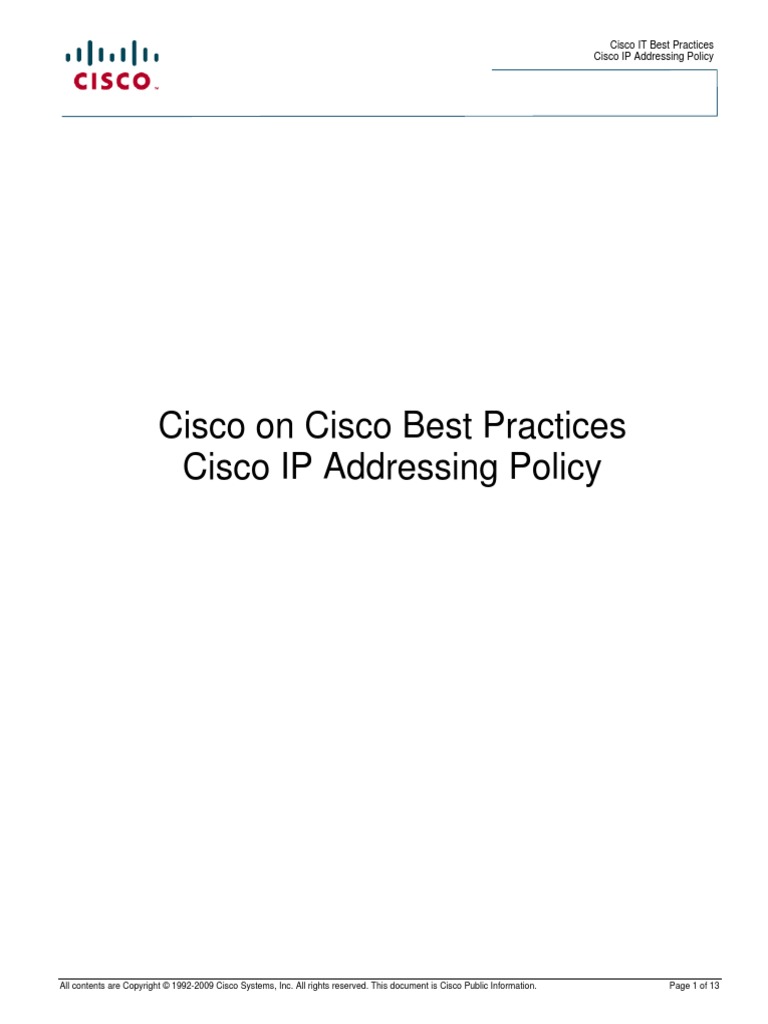 Cisco IT IP Addressing Best Practices | PDF