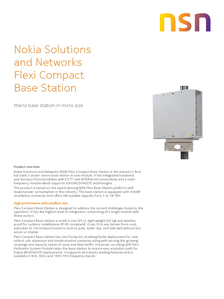 Nsn Flexi Compact Base Station Datasheet | Lte (Telecommunication) | Nokia