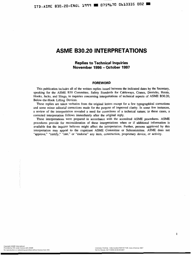 Asme b30.20 Interp | PDF | Structural Load | Strength Of Materials
